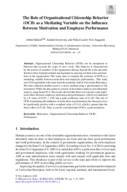 (PDF) The Role of Organizational Citizenship Behavior (OCB) as a Mediating Variable on the ...