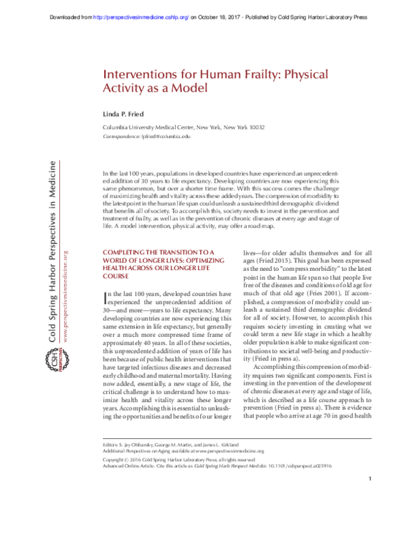 (PDF) Interventions for Human Frailty: Physical Activity as a Model