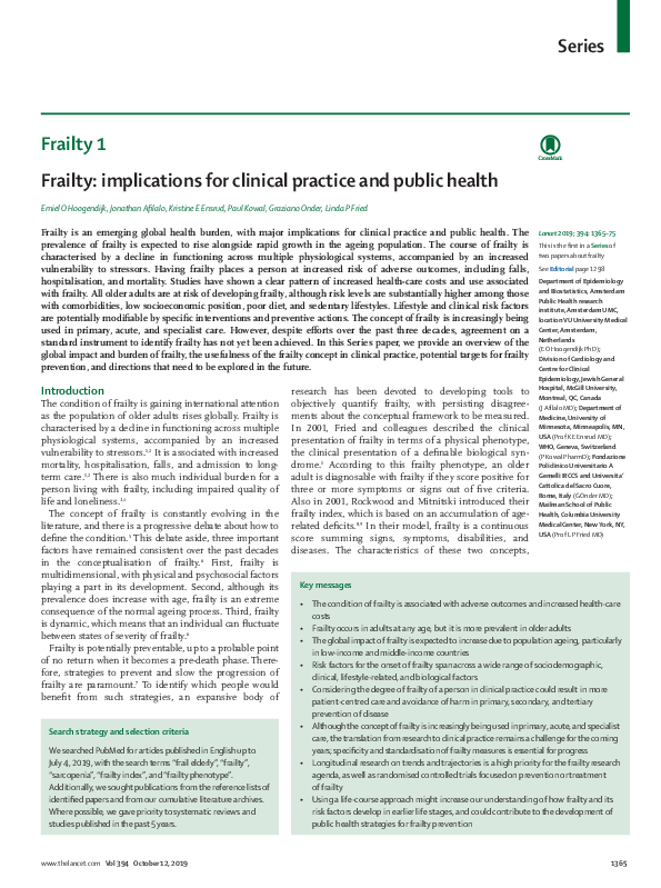 (PDF) Frailty: implications for clinical practice and public health