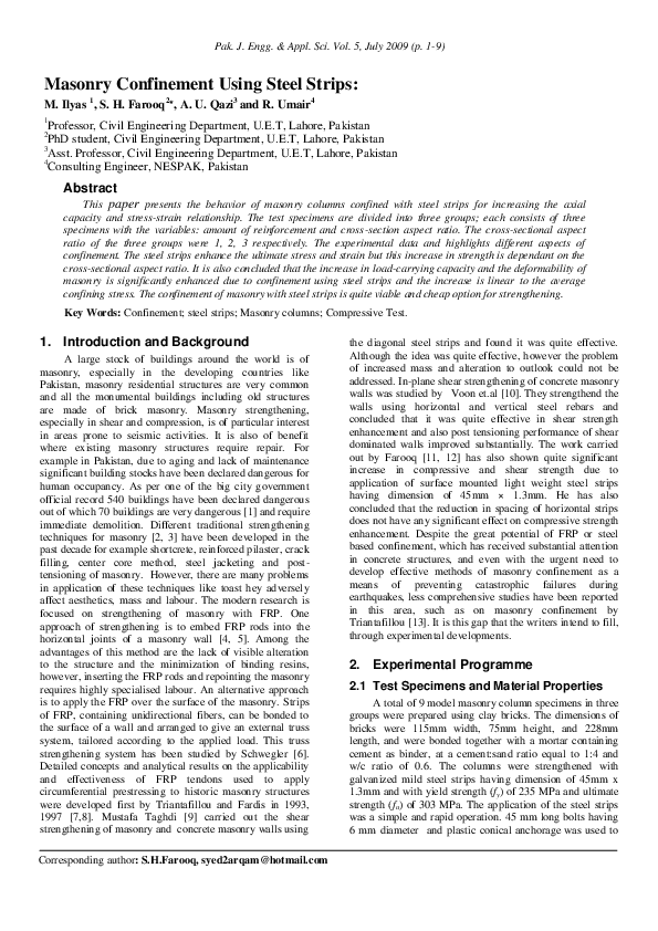 (PDF) Masonry confinement using steel strips