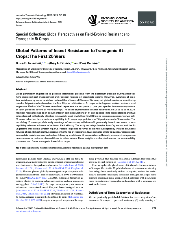(PDF) Global Patterns of Insect Resistance to Transgenic Bt Crops: The ...
