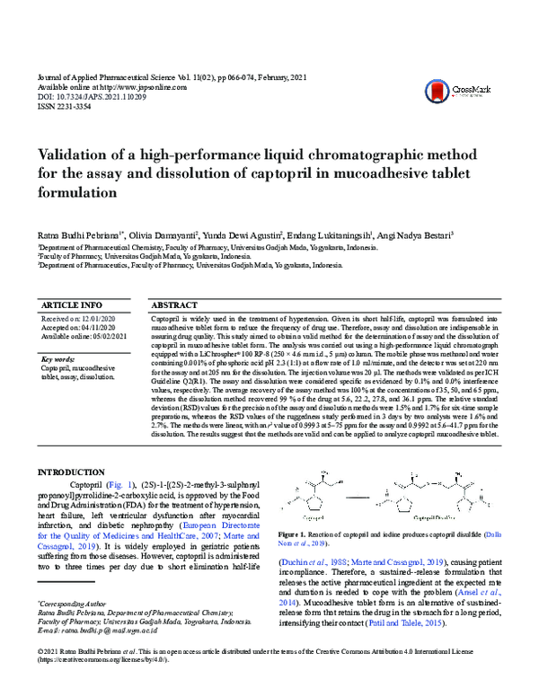 (PDF) Validation of a high-performance liquid chromatographic method for the assay and ...