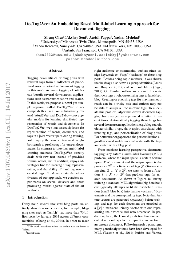 (PDF) DocTag2Vec: An Embedding Based Multi-label Learning Approach for Document Tagging