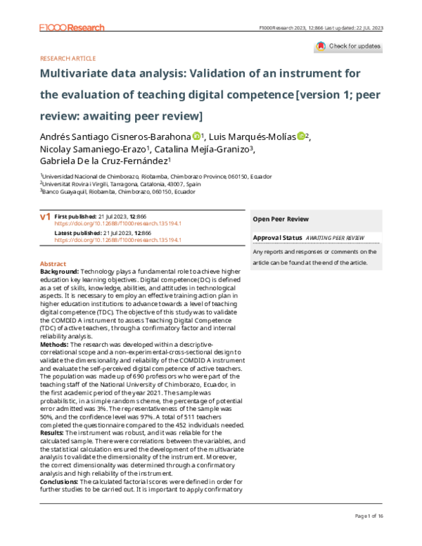 (PDF) Multivariate data analysis: Validation of an instrument for the evaluation of teaching ...