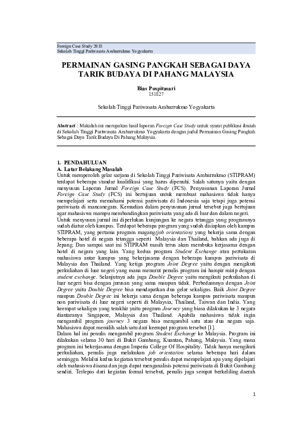 (DOC) Permainan Gasing Pangkah Sebagai Daya Tarik Budaya DI Pahang Malaysia