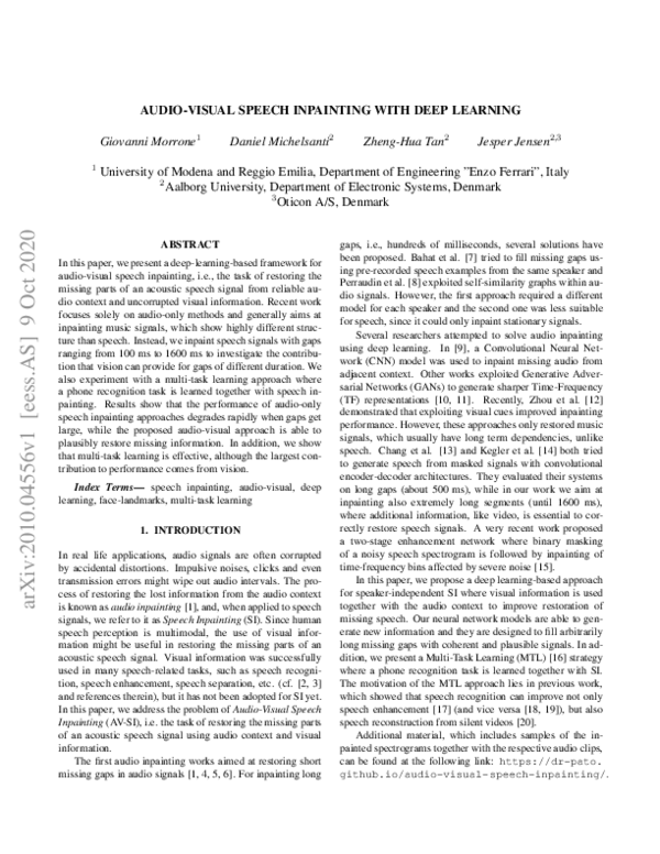 (PDF) Audio-Visual Speech Inpainting with Deep Learning
