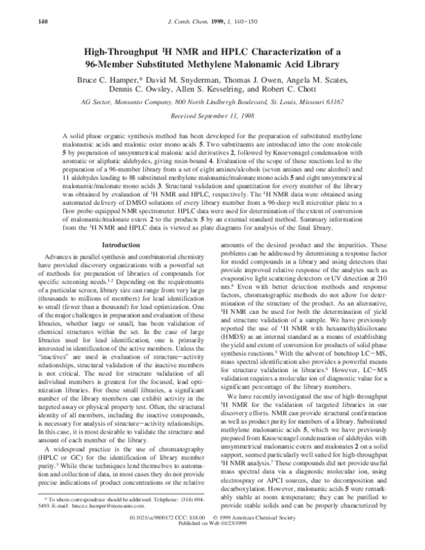 (PDF) High-Throughput 1H NMR and HPLC Characterization of a 96-Member ...