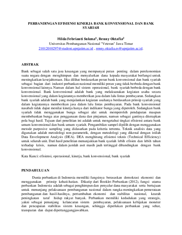 (PDF) PERBANDINGAN EFISIENSI KINERJA BANK KONVENSIONAL DAN BANK SYARIAH