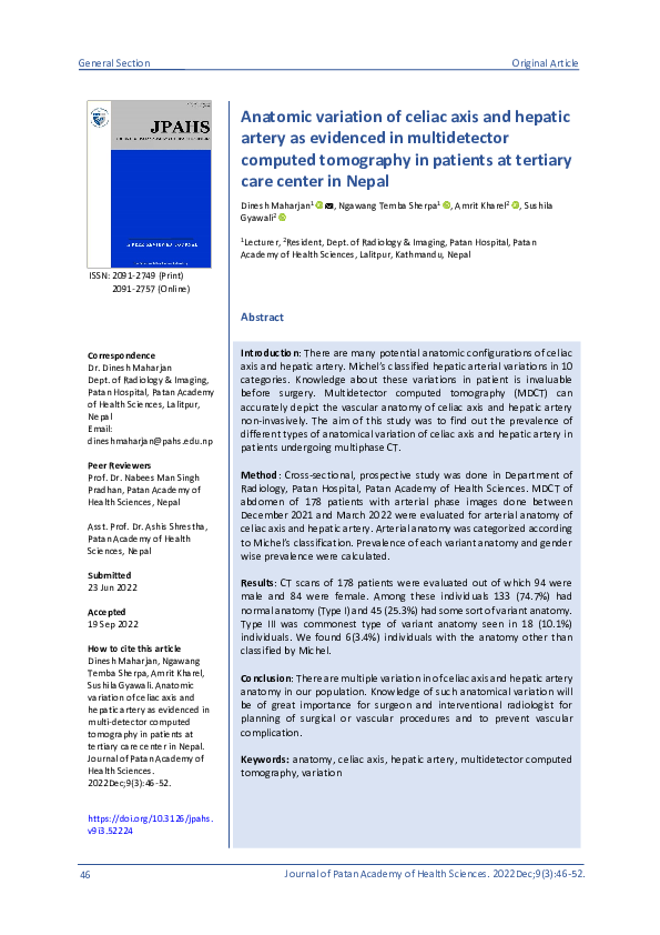 (PDF) Anatomic variation of celiac axis and hepatic artery as evidenced ...