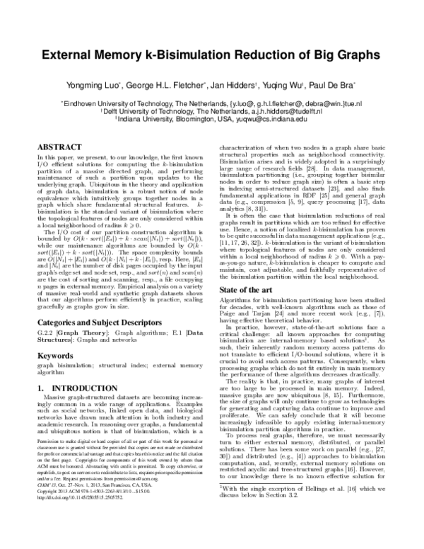 Pdf External Memory K Bisimulation Reduction Of Big Graphs Jan Hidders 