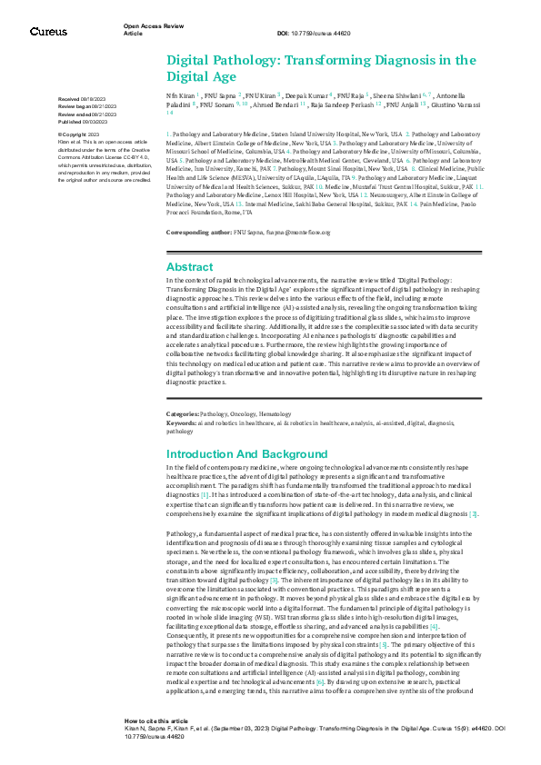 (PDF) Digital Pathology: Transforming Diagnosis in the Digital Age