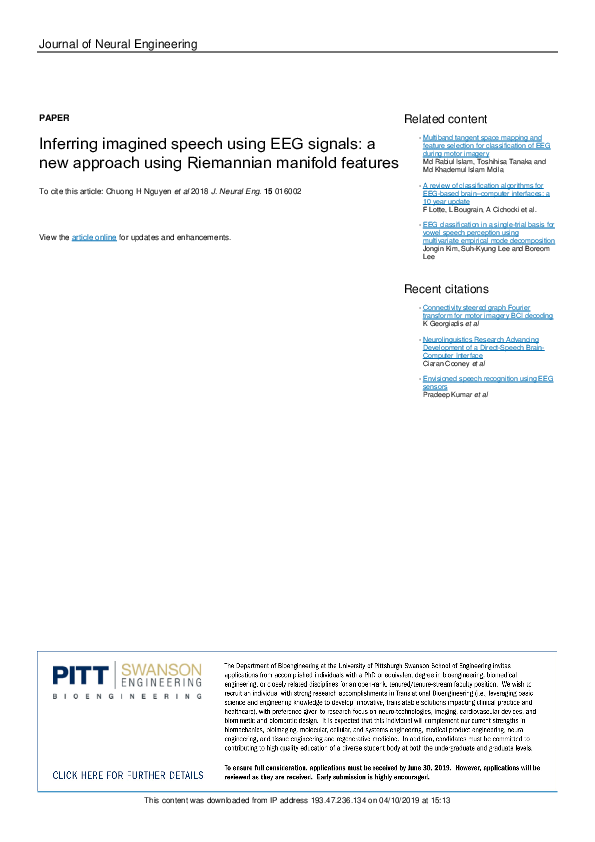 (PDF) Inferring imagined speech using EEG signals: a new approach using Riemannian Manifold features