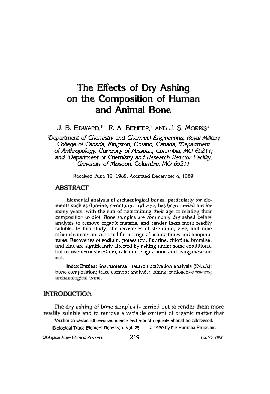 (PDF) The effects of dry ashing on the composition of human and animal bone