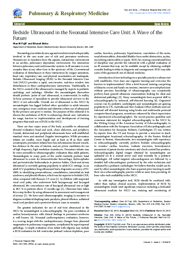 (PDF) Bedside Ultrasound in the Neonatal Intensive Care Unit: A Wave of ...
