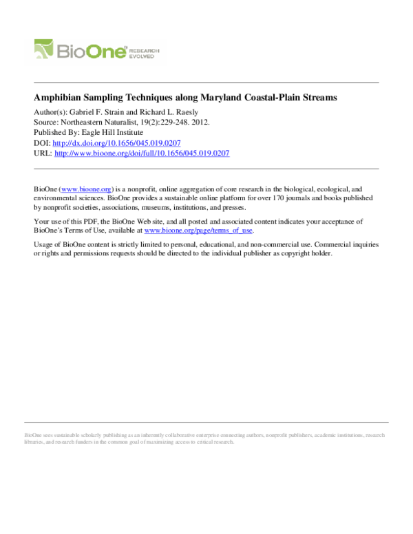 (PDF) Amphibian Sampling Techniques along Maryland Coastal-Plain Streams