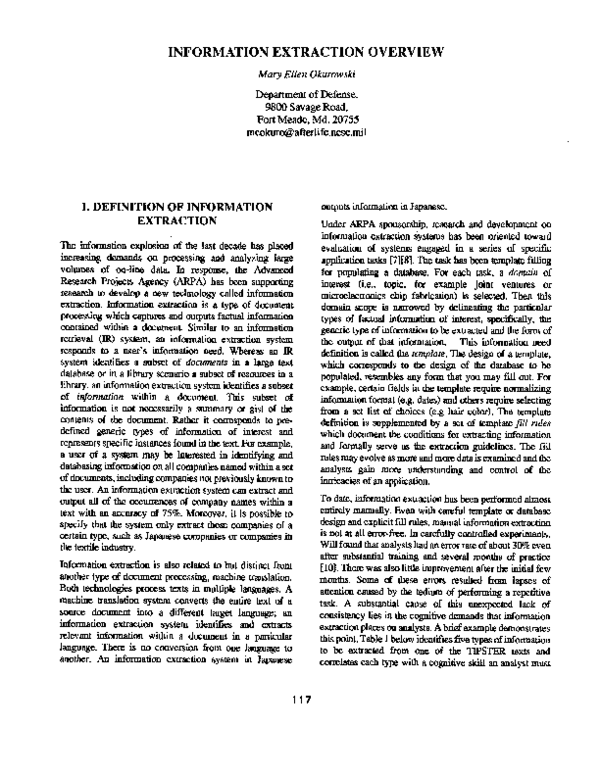 (PDF) Information extraction overview