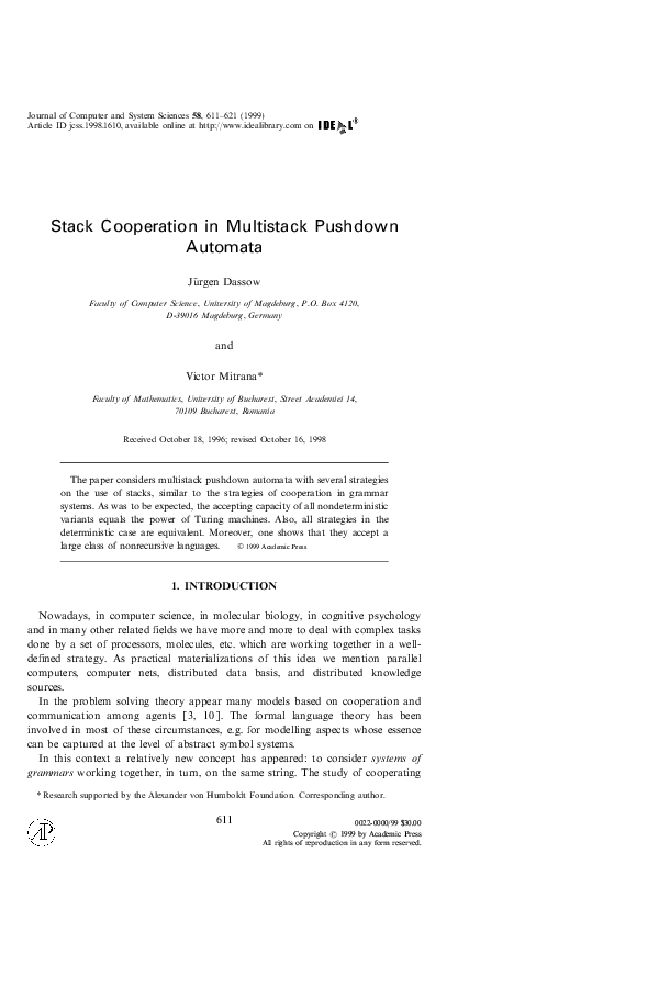 (PDF) Stack Cooperation in Multistack Pushdown Automata | Victor Mitrana - Academia.edu