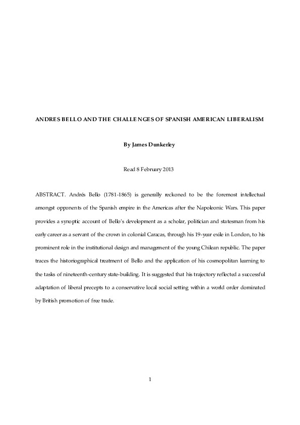 (PDF) Andres Bello and the Challenges of Spanish American Liberalism