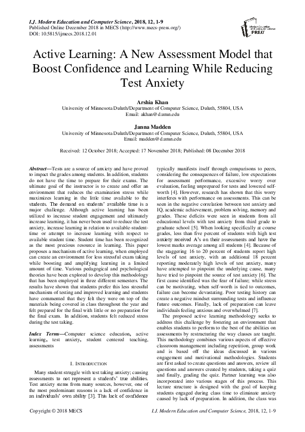 (PDF) Active Learning: A New Assessment Model that Boost Confidence and ...