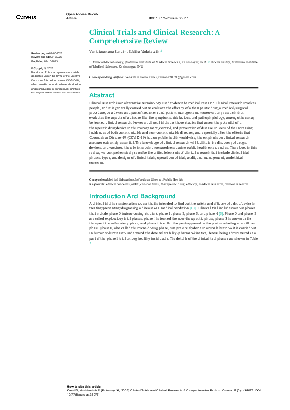 (PDF) Clinical Trials and Clinical Research: A Comprehensive Review