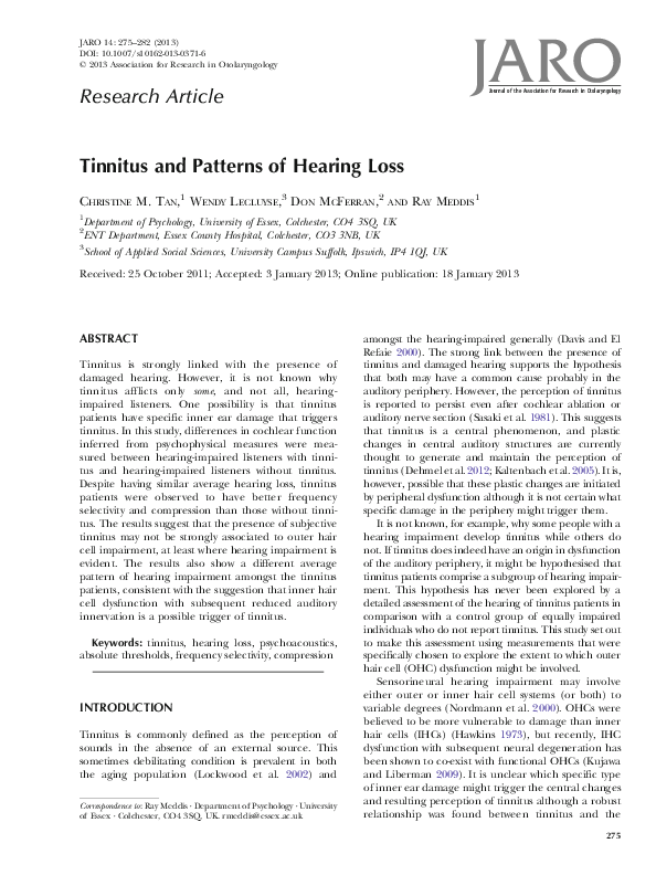 (PDF) Tinnitus and Patterns of Hearing Loss