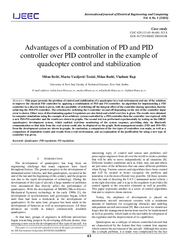 (PDF) Advantages of a combination of PD and PID controller over PID controller in the example of ...