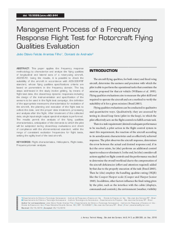 (PDF) Management Process of a Frequency Response Flight Test for ...
