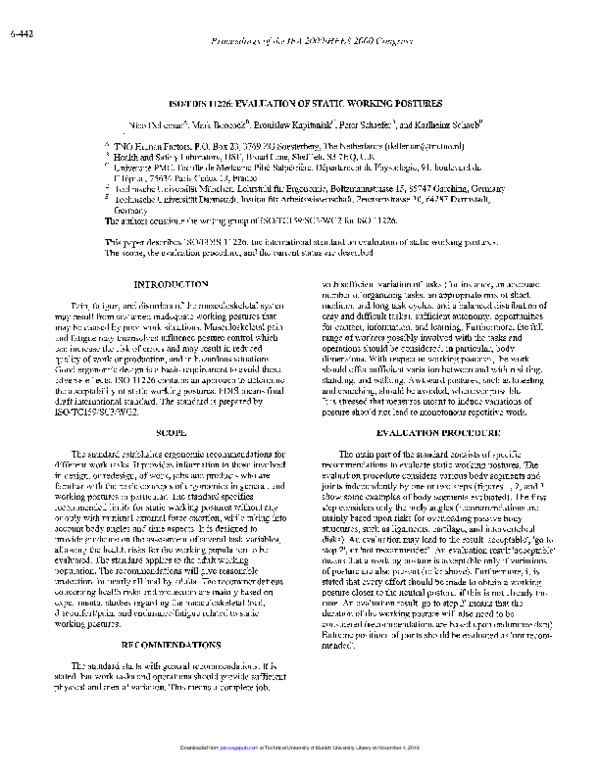 (PDF) ISO/FDIS 11226: Evaluation of Static Working Postures