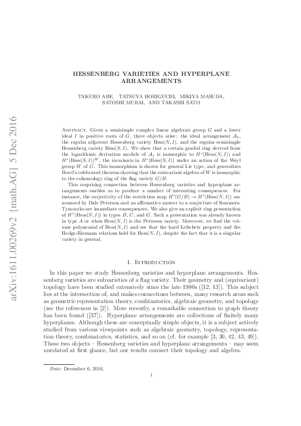(PDF) Hessenberg varieties and hyperplane arrangements
