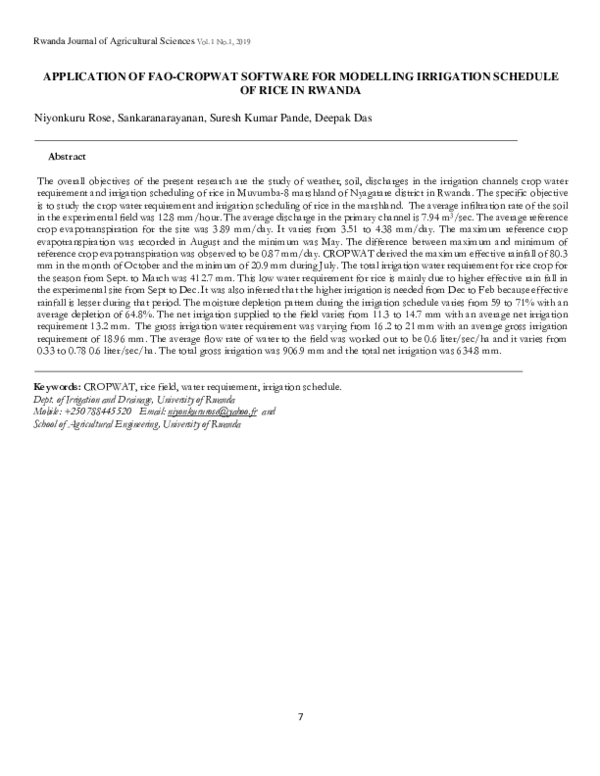(PDF) Application of FAO-CROPWAT software for modelling irrigation ...