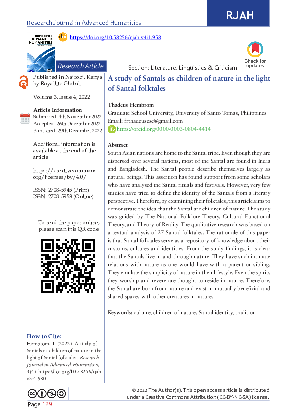 (PDF) A study of Santals as children of nature in the light of Santal ...