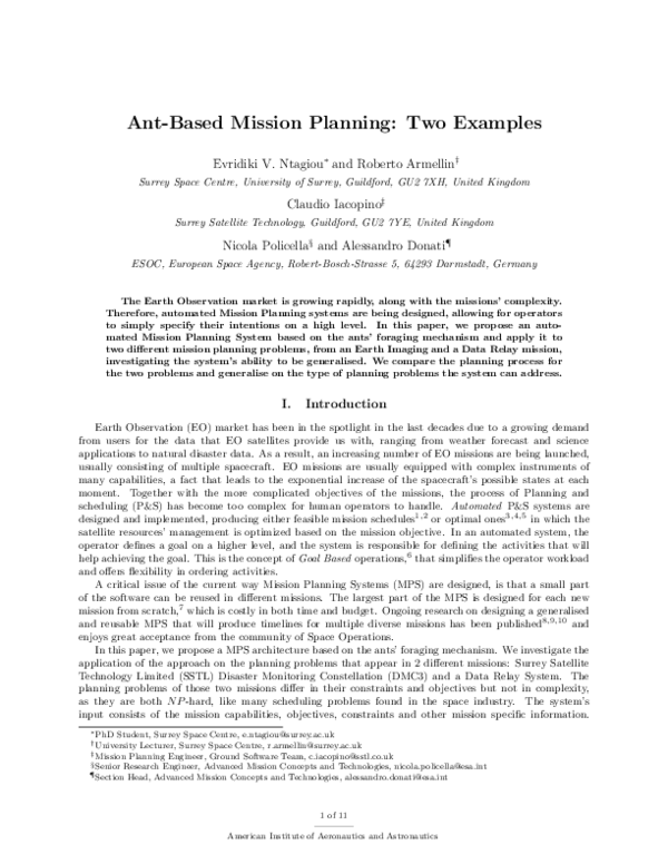 (PDF) Ant-based Mission Planning: Two Examples | Alessandro Donati ...