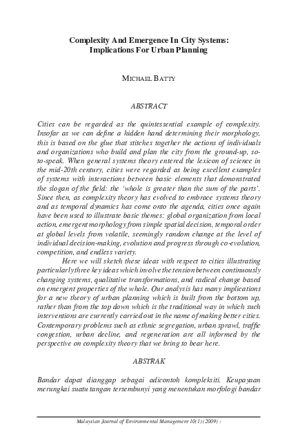(PDF) Complexity and emergence in city systems: implications for urban ...