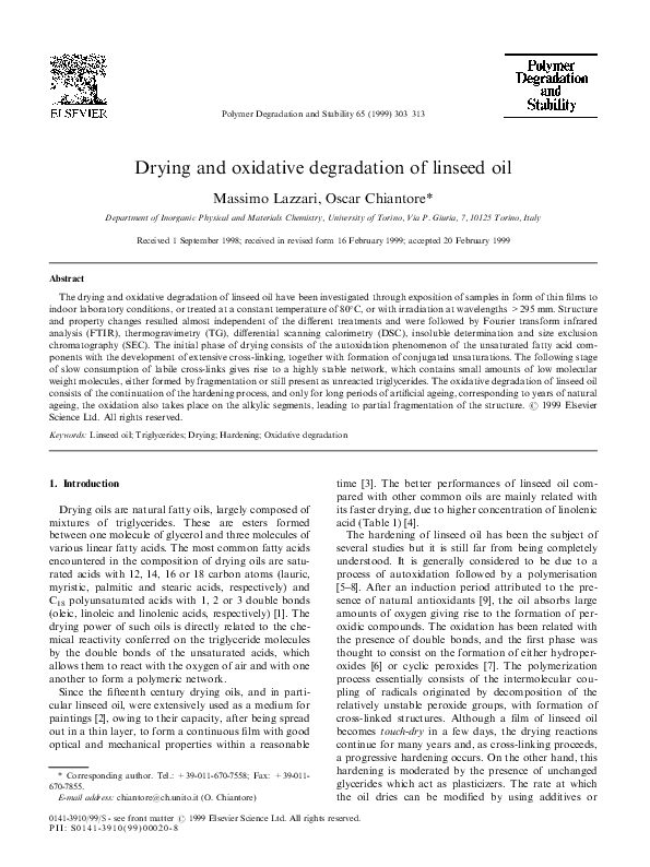 (PDF) Drying and oxidative degradation of linseed oil