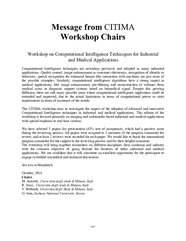 (PDF) Message from CITIMA Workshop Chairs