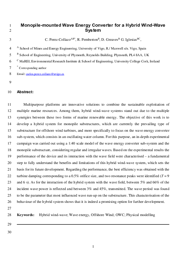 (PDF) Monopile-mounted wave energy converter for a hybrid wind-wave system