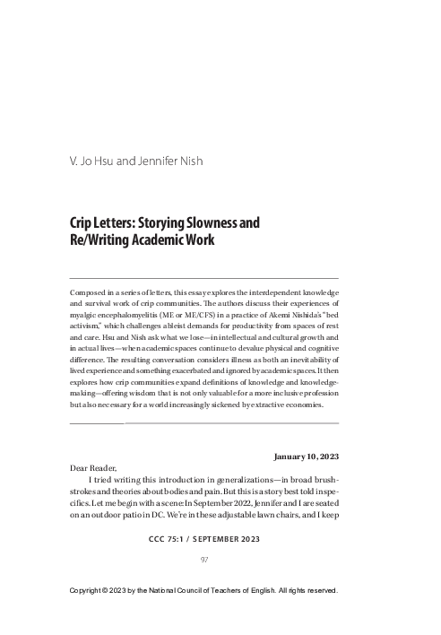 (PDF) Crip Letters: Storying Slowness and Re/Writing Academic Work