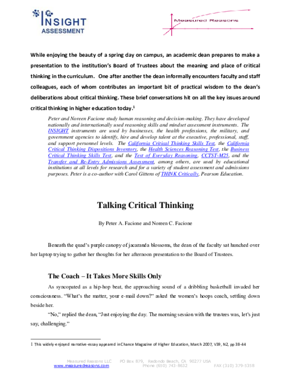 (PDF) Talking Critical Thinking