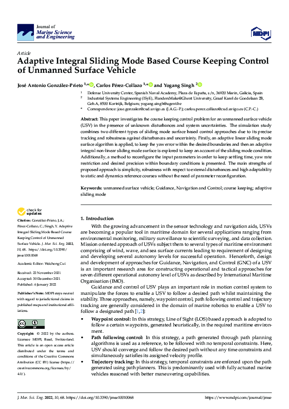 (PDF) Adaptive Integral Sliding Mode based course keeping control of ...