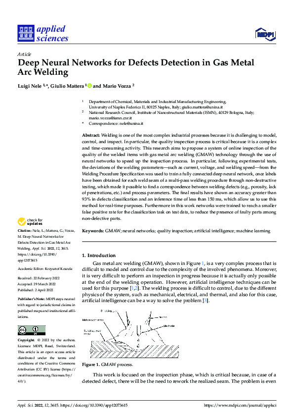 Pdf Deep Neural Networks For Defects Detection In Gas Metal Arc Welding