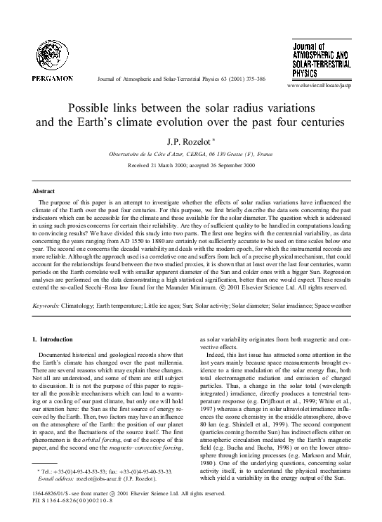 (PDF) Possible links between the solar radius variations and the Earth ...
