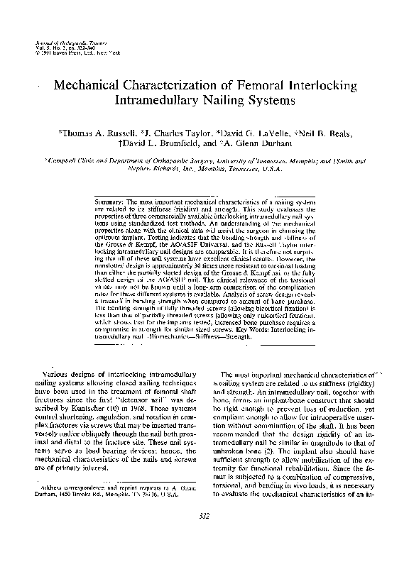 (PDF) Mechanical Characterization of Femoral Interlocking ...