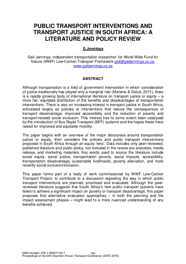 (PDF) Public transport interventions and transport justice in South ...