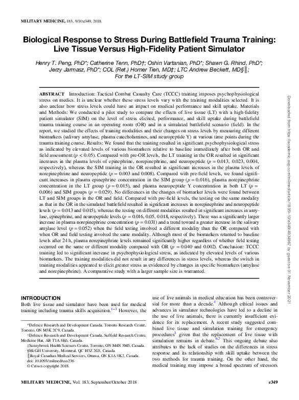 (PDF) Biological Response to Stress During Battlefield Trauma Training: Live Tissue Versus High ...