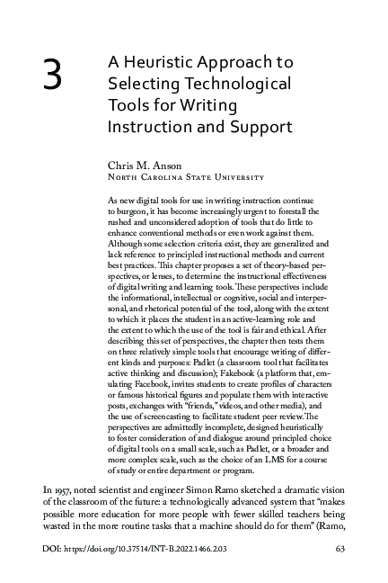 (PDF) A Heuristic Approach to Selecting Technological Tools for Writing ...