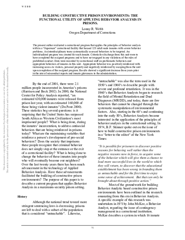 (PDF) Building constructive prison environments: The functional utility of applying behavior ...