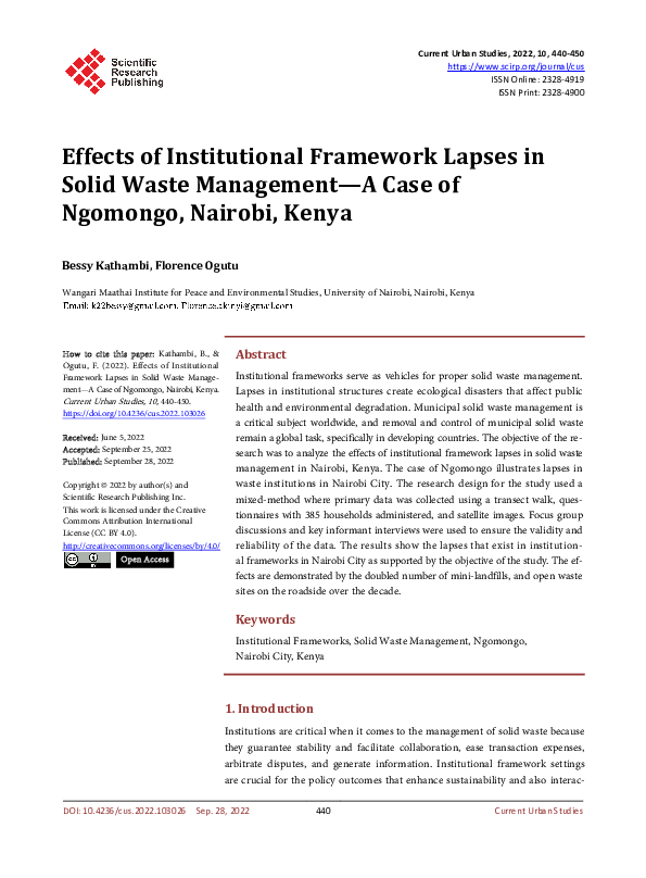 (PDF) Effects of Institutional Framework Lapses in Solid Waste ...