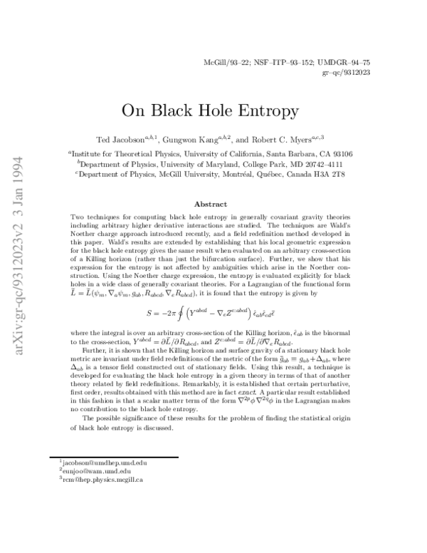 (PDF) On black hole entropy