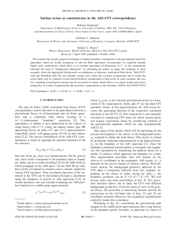 (PDF) Surface terms as counterterms in the AdS-CFT correspondence