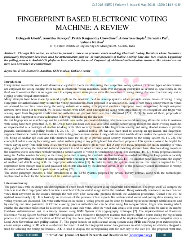 (PDF) Fingerprint Based Electronic Voting Machine : A Review